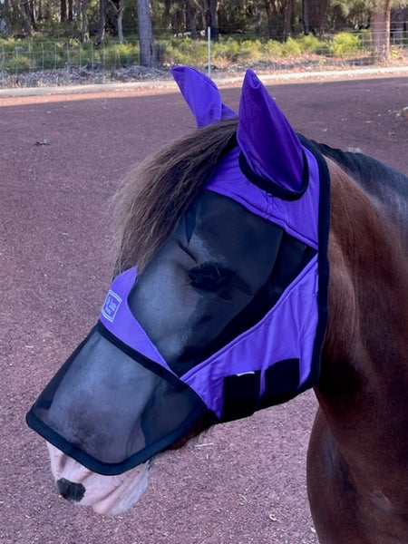 Fly Buster Fly Mask With Ears and Nose - Purple and Black – Mane Event ...
